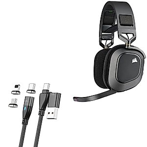 BoxWave Cable Compatible with Corsair HS80 RGB Wireless - MagnetoSnap PD AllCharge Cable (100W), Magnet PD 100W Charging Cable USB Type-C Micro USB for Corsair HS80 RGB Wireless - Jet Black