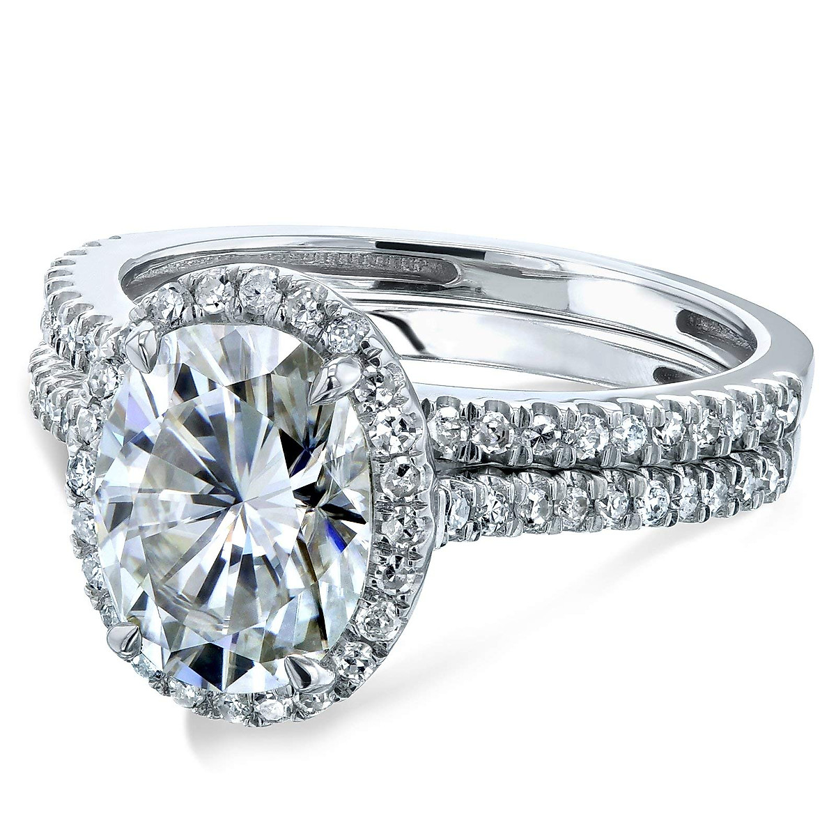 Kobelli Oval Moissanite Halo Bridal Rings Set 2 3/8 CTW 14k White Gold, 7
