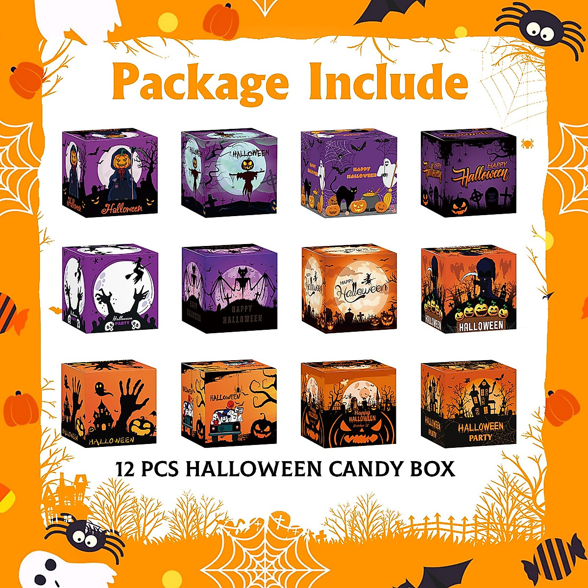 Halloween Candy Treat Box Set, 12 Pcs Treat Goodie Boxes Halloween Party Favors Boxes, Halloween Cardboard Funny Boxes for for Candy Snacks Cookie Small Gifts Halloween Party Supplies Kids Birthday