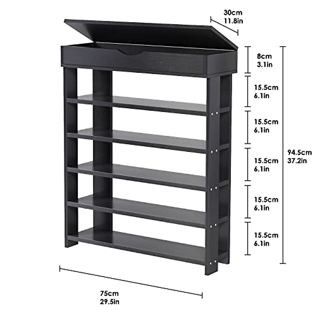 DlandHome Shoe Rack Shoe Storage Cabinet, 5 Tier Shoe Racks, Wooden Shoes Heels Sneakers Storage Cabinet Organizer for Entryway, Hallway, Closet or Living Room, Black