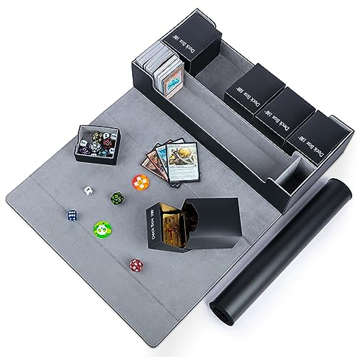 Premium Trading Card Game Deck Storage Box with 5 Deck Box, 1 Playmat, 10 Dividers, Holds 1200+ Cards, Tcg/Mtg Deck Box/YugiOh Deck Box/Pokemon Deck Box/Baseball Card Storage, PU Leather (Black)