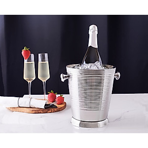 Sol Living Champagne Bucket - Double Wall Insulated Stainless Steel - Wine & Champagne Holder - Portable Chiller Bin for Bars, Parties, Commercial Use - Ribbed, 3.6 Qt