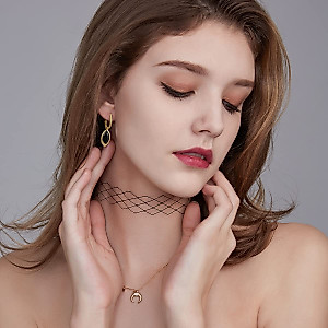 BELLNA 925 Sterling Silver 14K Gold Dainty Earrings for Women Dangle Cubic Zircoina Marquise Brilliant Cut Dangle Hoop Earrings for Women Girl Her Wedding Party Gift (Black CZ)