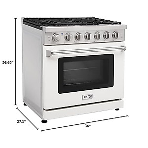 KOSTCH 36 inch Professional Freestanding Pro-Style Natural Gas Range or Liquid Propane Gas Range with 6 Burners, 6.0 cu.ft. Oven Capacity, in Stainless Steel - KOS-36RG03M (White)