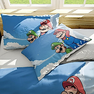 NICHIYOBI Redcap Beard Plumber Bros Game Movie Duvet Cover Set 3D Bedding Comforter Cover 3 Pcs (1 Duvet Cover+2 Pillowcases) Bedding Set (10,Queen-90x90in+20x30in*2)