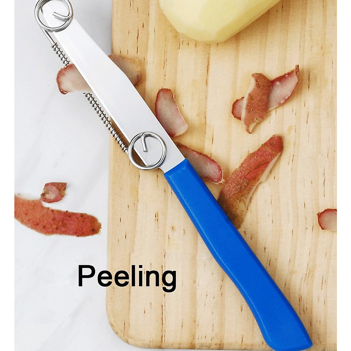 BRIFEEL Quick Slicing Knife, 2024 New 3 in 1 Multifunctional Fruit Peeling Knife with Removable Spring, Kitchen Household Sharp Stainless Steel Fruit and Vegetable Fruit Slicing Knife (Blue 2pcs)