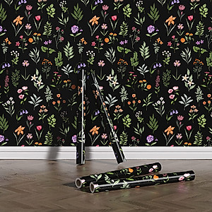 Self Adhesive Dark Floral Shelf Drawer Liner Contact Paper Farmhouse Wallpaper for Walls Kitchen Cabinets Dresser Table Bathroom Bedromm Furniture Decal 17.7X117 Inches