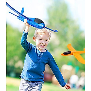 BooTaa 2 Pack Airplane Toys, 17.5" Large Throwing Foam Plane, 2 Flight Mode Glider, Flying Toy for Kids, Birthday Gifts for 3 4 5 6 7 8 9 10 11 12 Year Old Boys Girls, Outdoor Sport Toys Party Favors