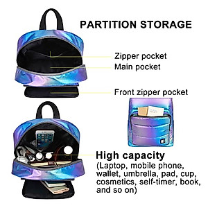 GBLQ PLUS Metallic Backpack 15 Inch, Super Lightweight Ultra Soft Nylon Shiny Fabric Casual Daypack, Metallic Blue Puffer