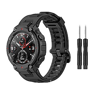 BabyValley Band Compatible with Amazfit T-rex/T-Rex Pro Silicone Band Wristbands Bracelet Strap for Amazfit T-Rex/T-Rex Pro Smart Watch Accessories-with Install Tools (Black)