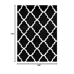 SAFAVIEH Tahoe Shag Collection Area Rug - 9' x 12', Black & White, Trellis Design, Non-Shedding & Easy Care, 1.2-inch Thick Ideal for High Traffic Areas in Living Room, Bedroom (THO675Z)