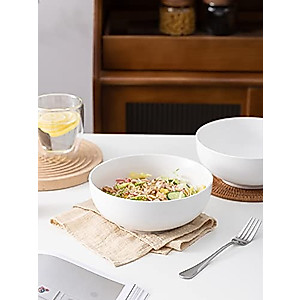 Kanwone Large Serving Bowls - 52 Ounce, Porcelain Salad Bowls, Pasta, Soup Bowls, Set of 2, Serving Dishes for Entertaining, Microwave and Dishwasher Safe, Matte White