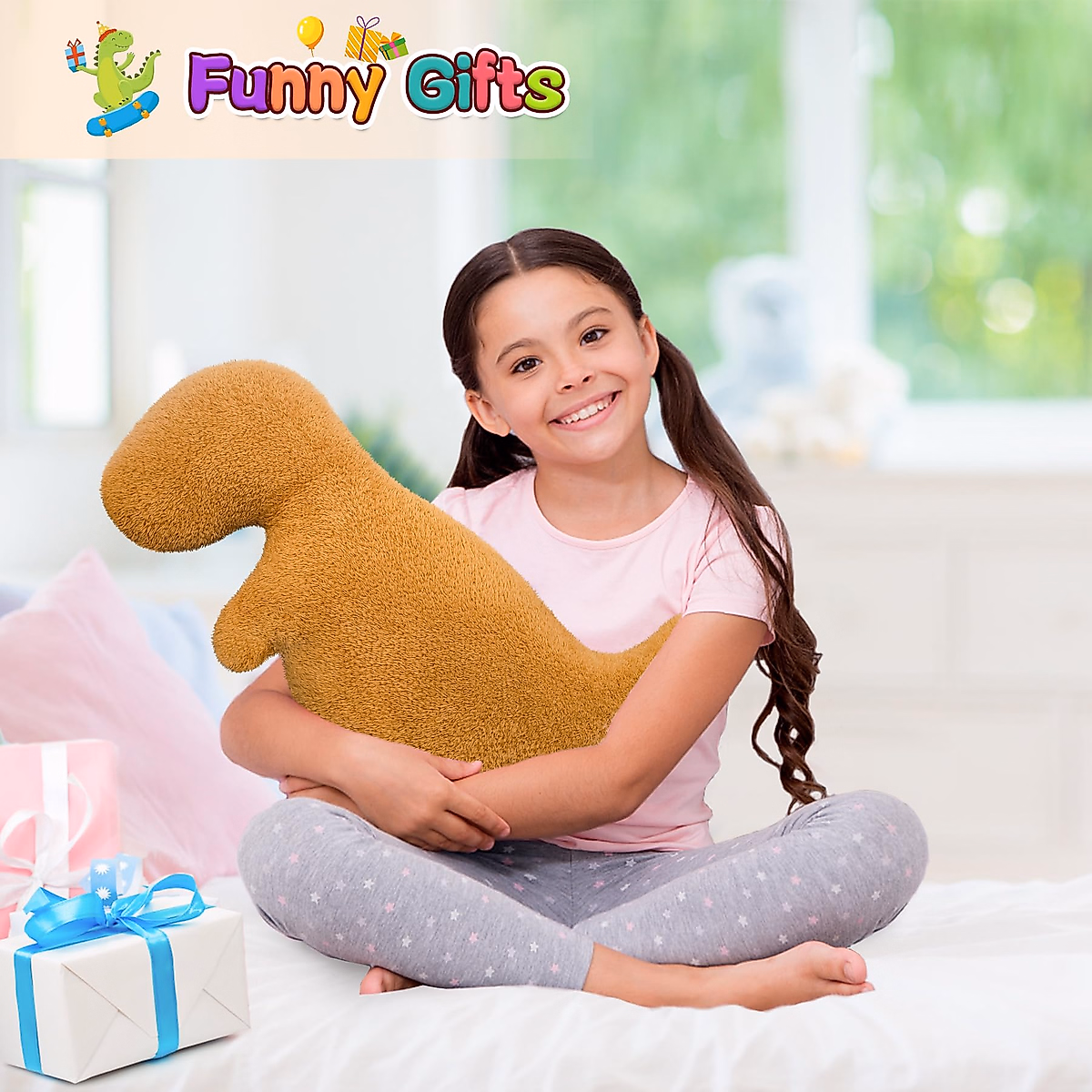 mermaker Dino Nugget Pillow Plush for Funny Birthday Gifts, Dinosaur Chicken Nugget Pillow are Cute Dinosaur Gifts for Teen Boys Girls Adults (Tyran Rex, Large)