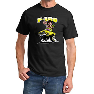 1967-72 Ford F100 F-100 Mad Monster Yellow Truck Design Tshirt Small Black