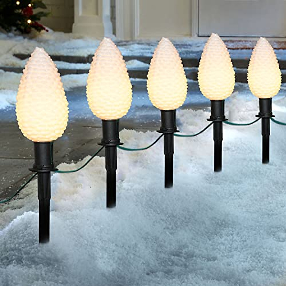C9 Christmas LED Pinecone Pathway Stakes Lights, 2 Pack 7Ft Connectable String Lights with 8 Pinecone Driveway Markers Lights, Xmas Decorations Pathway Lights for Outdoor Garden Patio Walkway