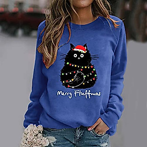 Christmas Sweater Sherpa Jacket Women Plaid Tree Christmas Trees Merry Christmas Plaid Puff Sleeves Crew Neck Pullover Shirt lace Sweater Coats for Women Fall Clothes for Women 2023 Merry Christmas