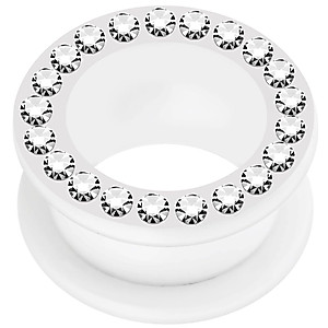 PiercingPoint 1 Piece of 00 Gauge - 10mm Multi Clear Crystal Stone Setting on White Acrylic Ear Gauge Flesh Tunnel