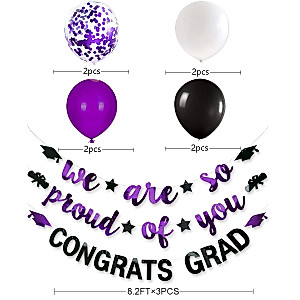 Purple Black 2024 Graduation Party Decorations We are So Proud of You Congrats Grad Graduation Banner Graduation Cap Diploma Star Garland Backdrop for Congratulations 2024 Grad Party Supplies