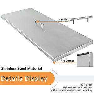 Marada Square Metal Fire Pit Cover Lid 33" x 13" x 1" Fire Pit Cover Rectangular Heat Resistant Stainless Steel Lid 1.5 mm Thick for Burner Pan