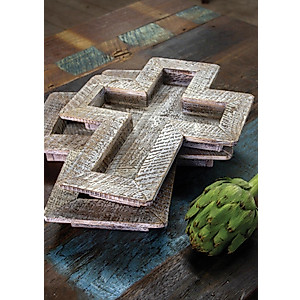 Kalalou Whitewashed Wooden Cross Tray, Set of 2