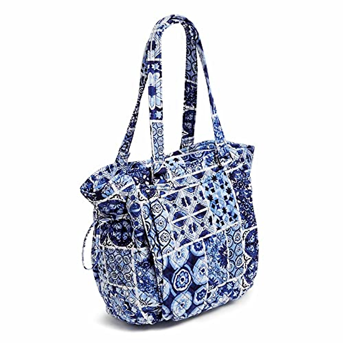 Vera Bradley Women's Cotton Glenna Satchel Purse, Island Tile Blue - Recycled Cotton, One Size