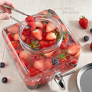 MosJos Glass Drink Dispenser for Fridge - Stainless Steel Spigot Mason Jar Dispenser with Wide Opening & Easy-Fill - Beverage Storage for Outdoor, Water, Iced Tea, Juice, Sangria & Detergent, 1 GALLON