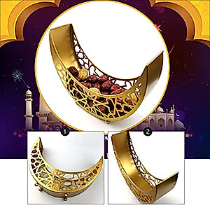PRETYZOOM Crescent Moon Tray Ramadan Eid Mubarak Trays Platters Moon Dinner Plate Tableware Dessert Food Serving Tray Ramadan Muslim Islamic Party Supply Golden