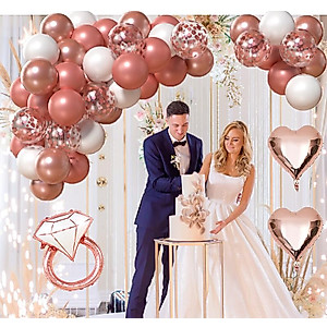 Bachelorette Party Decorations Bridal Shower Decorations - Rose Gold White Balloons, BRIDE Balloons, Curtains, Bachelorette Veil,Love Diamond Ring Champagne Balloons For Wedding Party Decorations