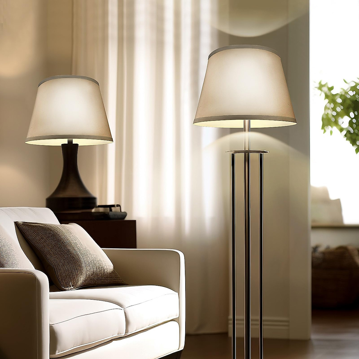 Lamp shades Set of 2, Fabric Lamp Shades for Table Lamps and Floor Light, Medium Lamps Shades 9.5" Top x 13" Bottom x 9" High, Lampshades Natural Linen Hand Crafted