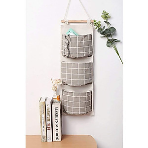 2 Packs Linen Cotton Fabric Wall Door Closet Hanging Storage Bag 3 Pockets Over The Door Organizer for Room Bathroom