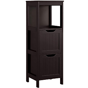 Yaheetech Bathroom Floor Cabinet, Wooden Storage Cabinet with 2 Drawers and 1 Shelf, Multifunctional Side Organizer Rack Stand Table, D11.8xW11.8xH35 Inches Espresso