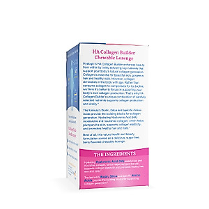 Hyalogic Hair Skin & Nails Hyaluronic Acid Collagen Builder – Delicious Berry Flavored Collagen Boost Chewable Lozenges – Sugar Free Vegan Collagen Ideal to Enhance Your Natural Beauty – 30 Count
