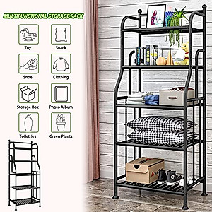 Casulo 5 Tier Metal Standing Shelf Iron Sheet Space Saver, Heavy Duty Storage Tower Rack, Multifunctional Shelving Unit Organizer Outdoor Flower Stand for Kitchen Bathroom Garage Pantry (Black)