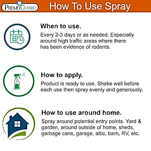 Rodent Repellent Spray by Premo Guard - 32 oz - Natural Child & Pet Safe - Uses Peppermint Oil to Repel Mice, Rats, Skunks, Raccoons, Deer & Other Unwanted Animals - Ready to Use for Indoor & Outdoor