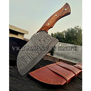 Handmade Damascus Cleaver Chopper Serbian chef knife kitchen knife fixed blade Knife 11.5 Inches with sheath VK5518