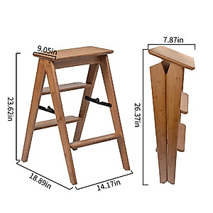 HYNAWIN 3 Tier Bamboo Ladder, Multi-Functional Foldable Ladder, Portable Bamboo Step Ladder with Wide Anti-Slip Pedals for Home, Kitchen, Office, Space-Saving