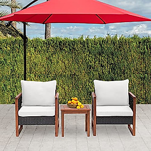 Patio Furniture 3-Piece Acacia Wood Patio Bistro Set Outdoor Chat Conversation Table Chair Set with Water Resistant Cushions and Coffee Table for Beach Backyard Garden,Khaki Cushion