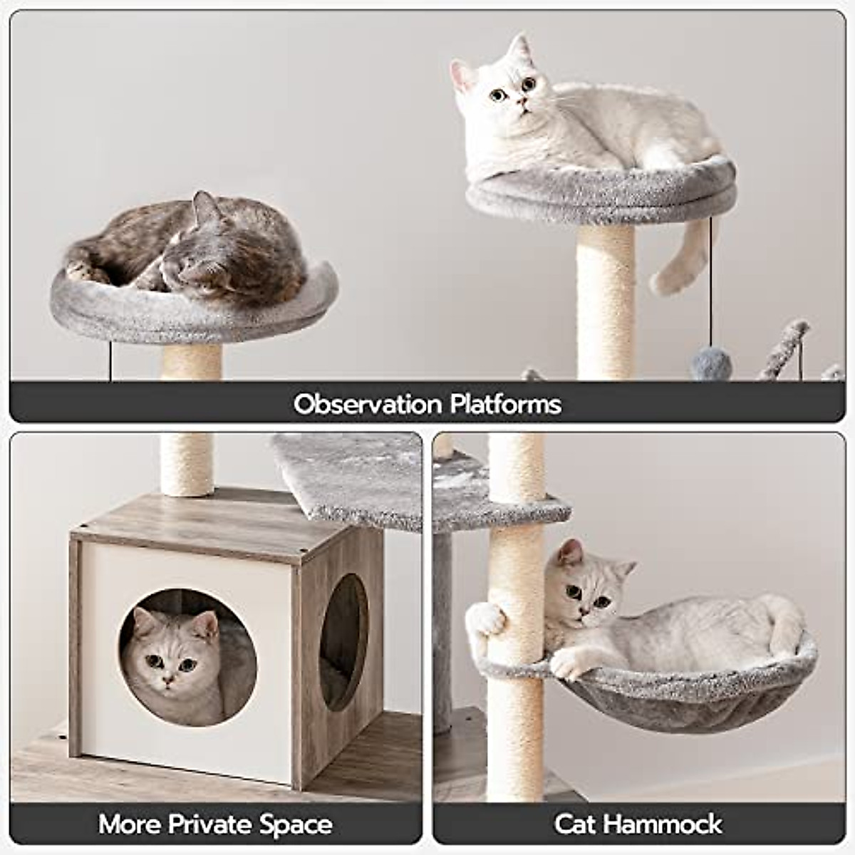 HOOBRO Cat Tree with Litter Box Enclosure, Cat Tower with Scratching Posts for Indoor Cats, All-in-One Wooden Cat House Furniture, Cat Condo with Hammock, Detachable Teaser Sticks, Greige BG14MZ03