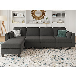 Huatean Home Modular Sectional Sofa, Convertible L Shaped Sofa Couch with High Density Memory Foam, 5 Seat Comfy Modular Sofa Couch for Living Room, Modern L Shaped Sectional Sofa, Dark Grey