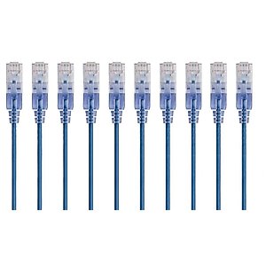 Monoprice Cat6A 25ft Blue 10-Pk Patch Cable UTP 30AWG 10G Pure Bare Copper Snagless RJ45 SlimRun Series Ethernet Cable
