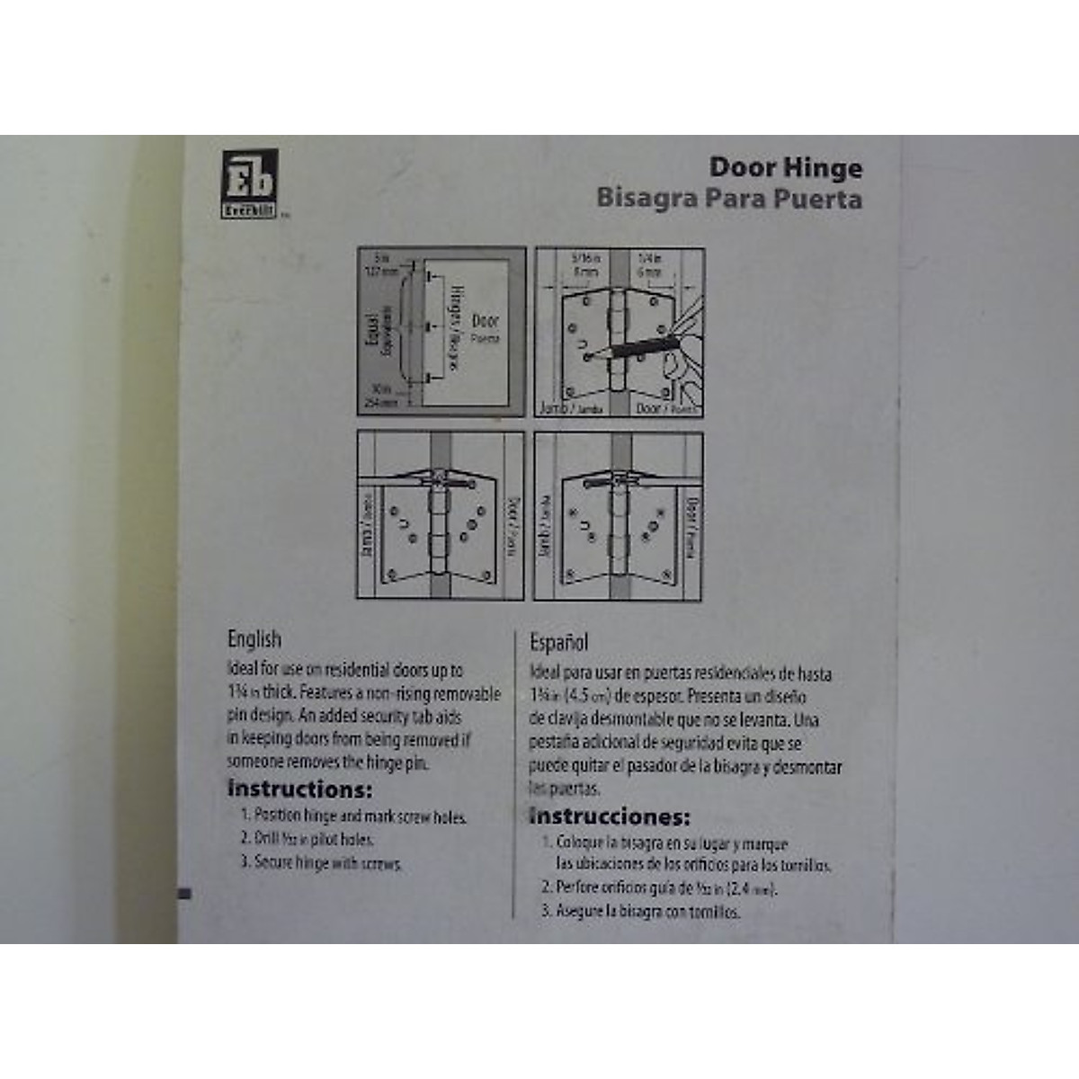 Everbilt 4 in. Solid Brass Square Corner Security Door Hinge 14909