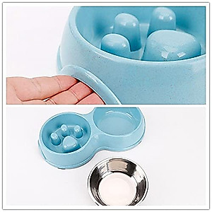 FUUIE Bowls for Food and Water Eco Friendly Slow Feeder Double Dog Bowl for Dogs Cats Stainless Steel Anti Slip Pet Food Doggy Bowl Drinking (Color : Blue)