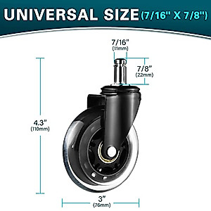 Eyamumo Office Chair Caster Wheels Replacement Rubber Chair Casters Set of 5 Heavy Duty and Safe Office Chair Casters for All Floors Hardwood, Office Chair Wheels for Rubber Chairs to Replace Chair