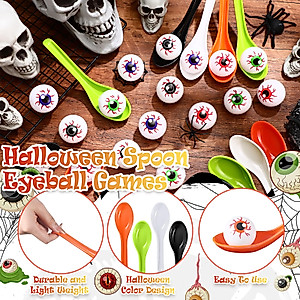 Liliful 24 Pcs Halloween Egg and Spoon Race Game Eyeball Spoon and Spoon Race Game Set for Halloween Party Favor Supplies Adults Indoor Outdoor Classroom Activities(Black, Purple, Red, Green)