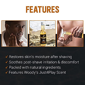 Woody's Aftershave, Soothing Post-Shave Tonic for Men With Aloe Vera, Calendula, Chamomile, and Monoi Oils, 6.3 Fl Oz