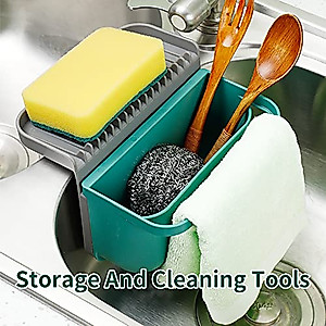 TIDYSOON Detachable Sinkside Organizer Tidy Storage,Drainage Container With Suction Cups For Kitchen Sink Caddy Sponge Holder, Dish Brush Holder,Cloths, Green