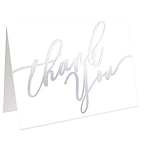 60 Pack Silver Thank You Cards -Elegant Greeting Cards With ‘’Thank you’’ Embossed In Silver Letters -Baby Shower, Bridal, Wedding Thank You Cards -Include 60 Envelope - 3.75'' x 5'' inch