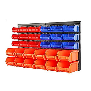 HORUSDY Wall Mounted Storage Bins Parts Rack 30PC Organizer Garage Plastic Shop Tool for Men's Gift