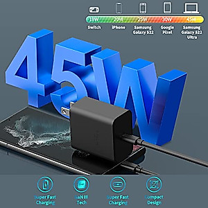 USB-C Super Fast Charging, LANWK 45W PD GaN Power PPS Fast Charger with 5FT Type C to C Quick Charge Cable for Samsung Galaxy S22/S22+/S22 Ultra/S21/S21+/S20/S20+/Note 20/10/9/Z Fold 3/Flip 3/iPad Pro