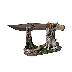 BestGiftEver Decorative Hunting Blade Knife with Wolf Display Stand - Hunting Cabin Home Decoration